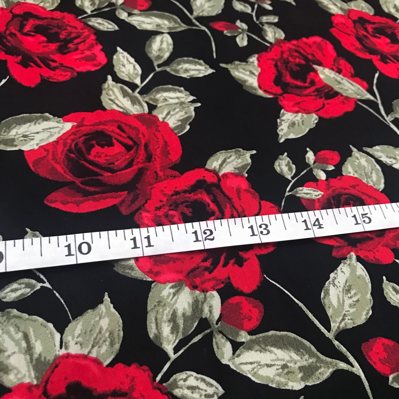 Fabric the Black Rose Garden Red Rose Print / | Etsy
