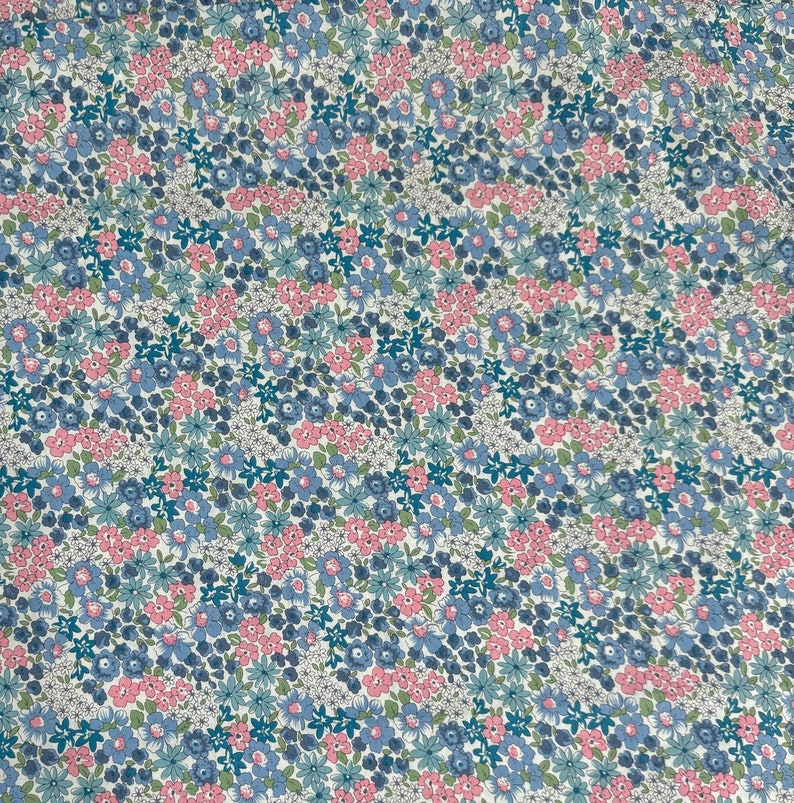 Fabric "blue Pastoral" Small Blue Pink Florals Print - 100% Cotton ...