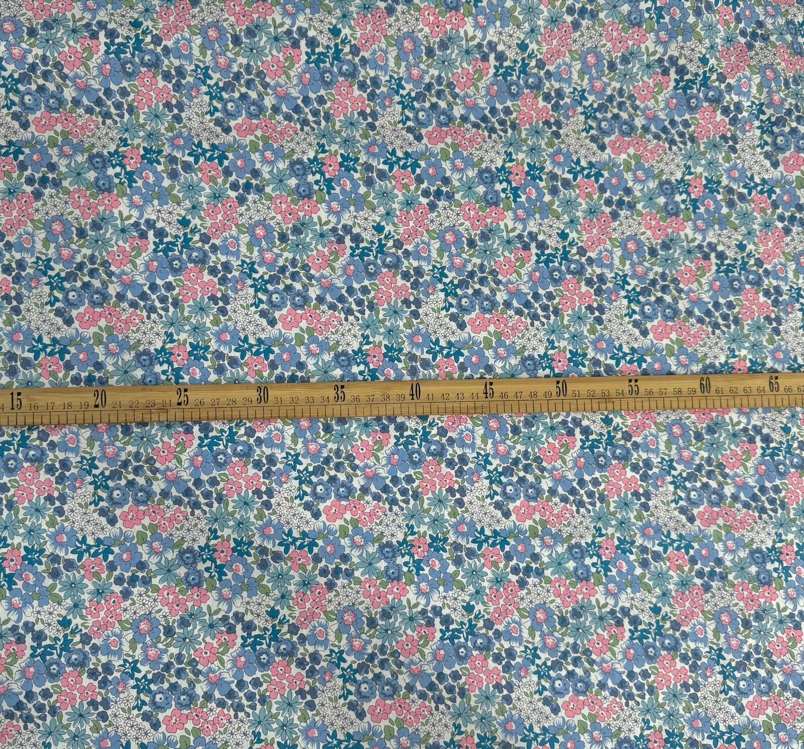 Fabric "blue Pastoral" Small Blue Pink Florals Print - 100% Cotton ...