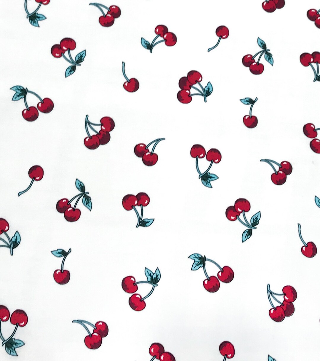 Fabric "cherry Chewy" Lovely Red Cherries in White Background - Cotton ...