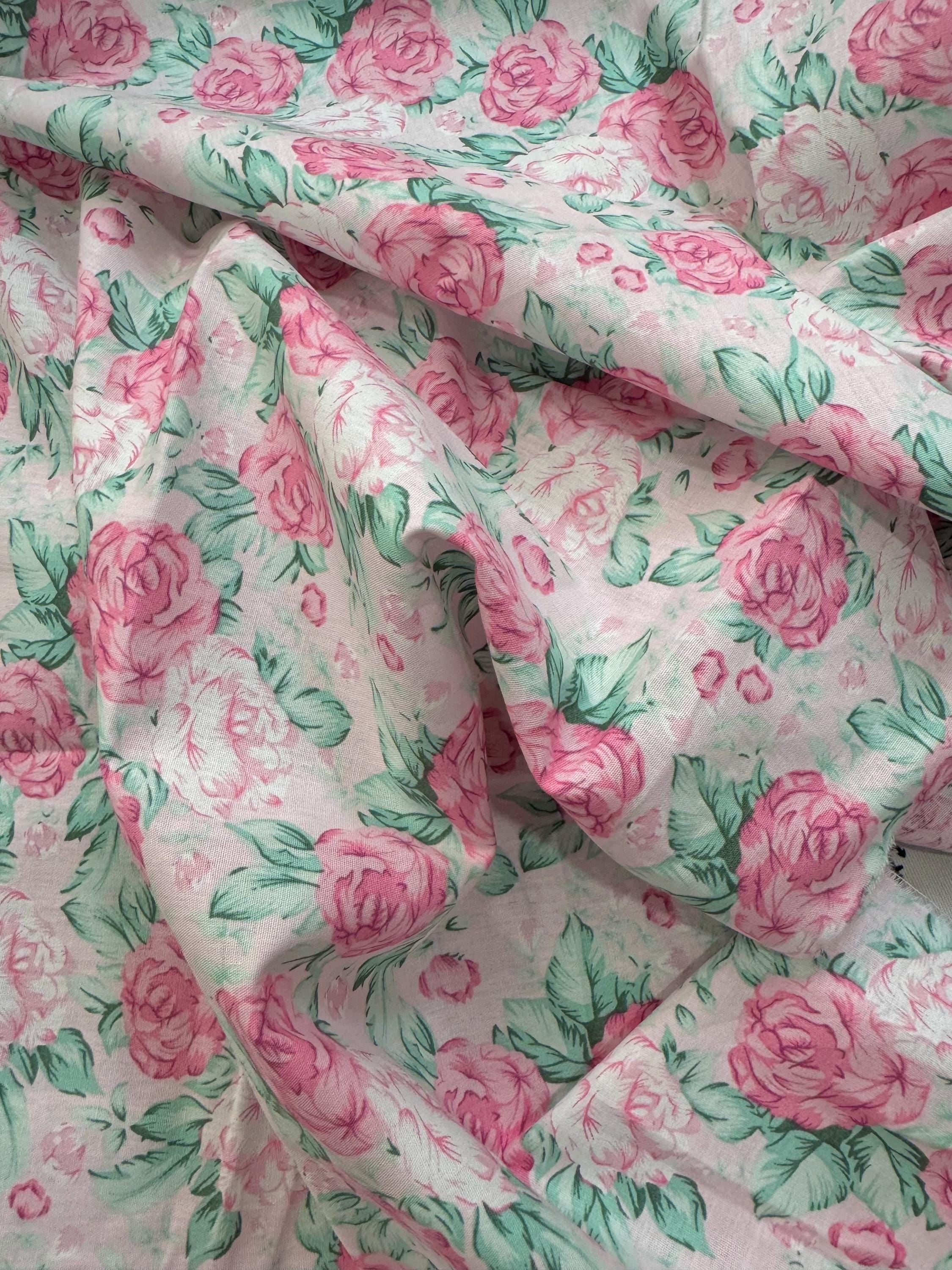 NEW! Fabric "pink Paris Rose" - Vintage Rose Print Cotton Fabric - by ...