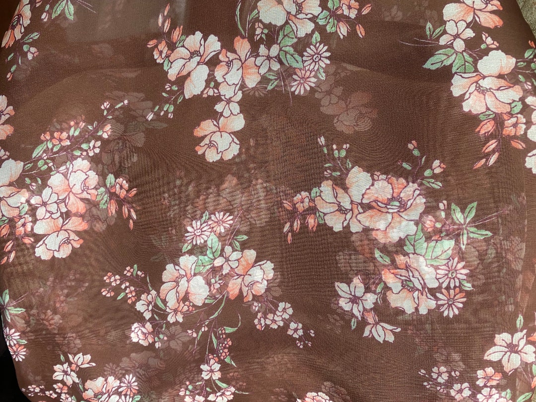 NEW! Fabric "brown Floral Chiffon " - Vintage Floral Chiffon Fabric ...