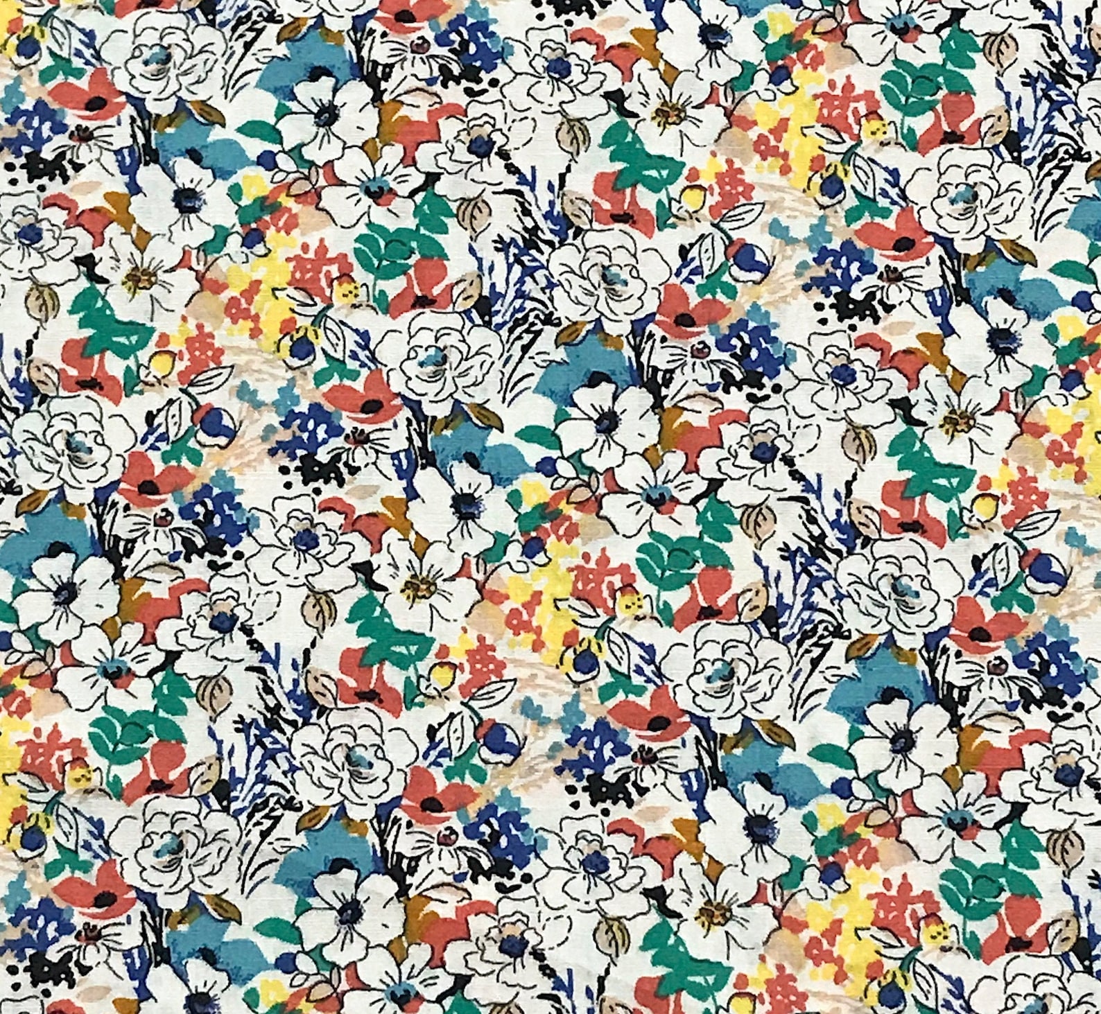 Fabric "springtime Floral" Multicolor Floral Print - Floral Cotton ...