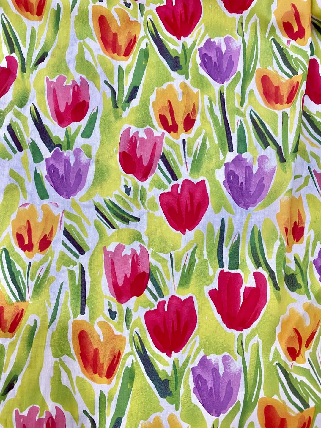 NEW! Fabric “tulip Garden" Colorful Tulip Floral Print - Floral Cotton ...