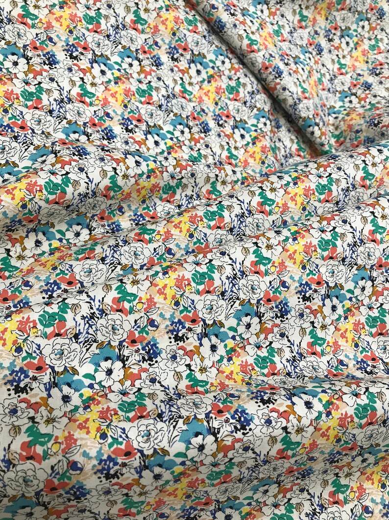 Fabric "springtime Floral" Multicolor Floral Print - Floral Cotton ...