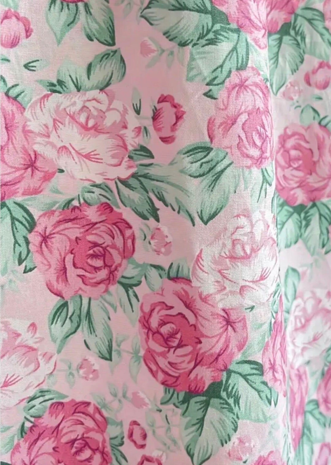 NEW! Fabric "pink Paris Rose" - Vintage Rose Print Cotton Fabric - by ...