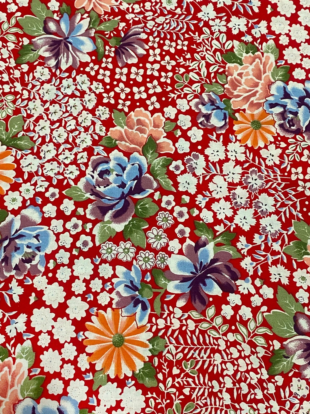 NEW! Fabric "red Traditional Vietnamese Floral" - Vintage Rose Print ...