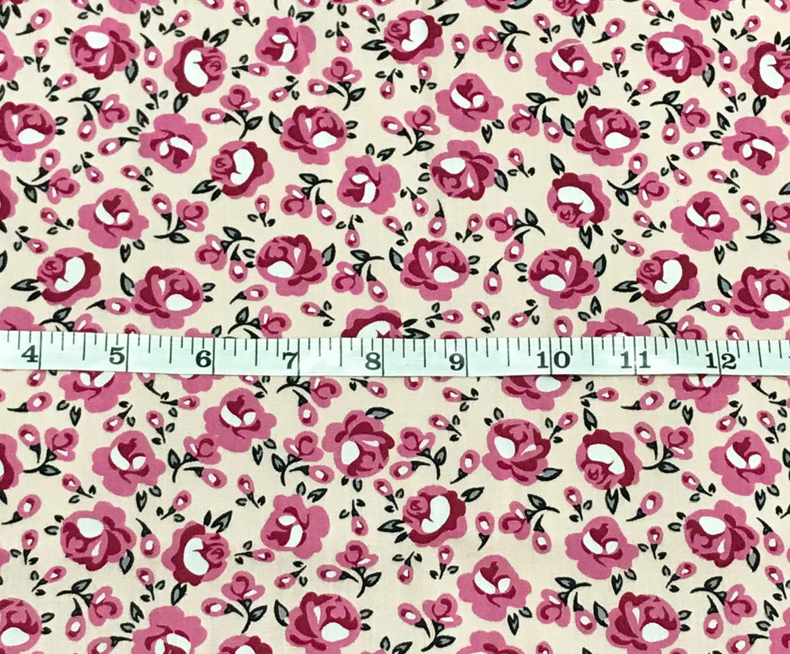 Fabric glass Roses Pink Rose Print Floral Cotton - Etsy