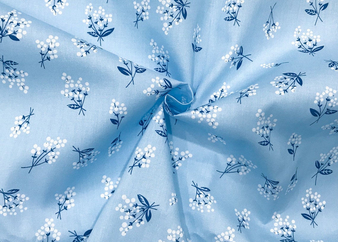 Fabric soft Blue Baby Flower Soft Blue Background | Etsy