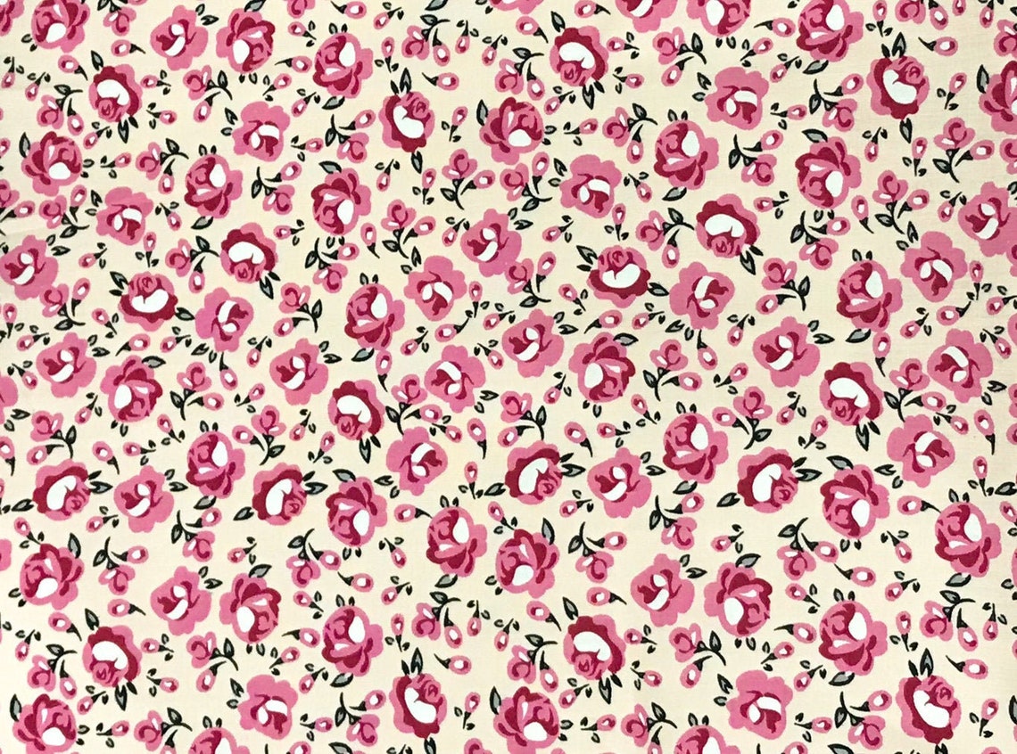 Fabric glass Roses Pink Rose Print Floral Cotton - Etsy