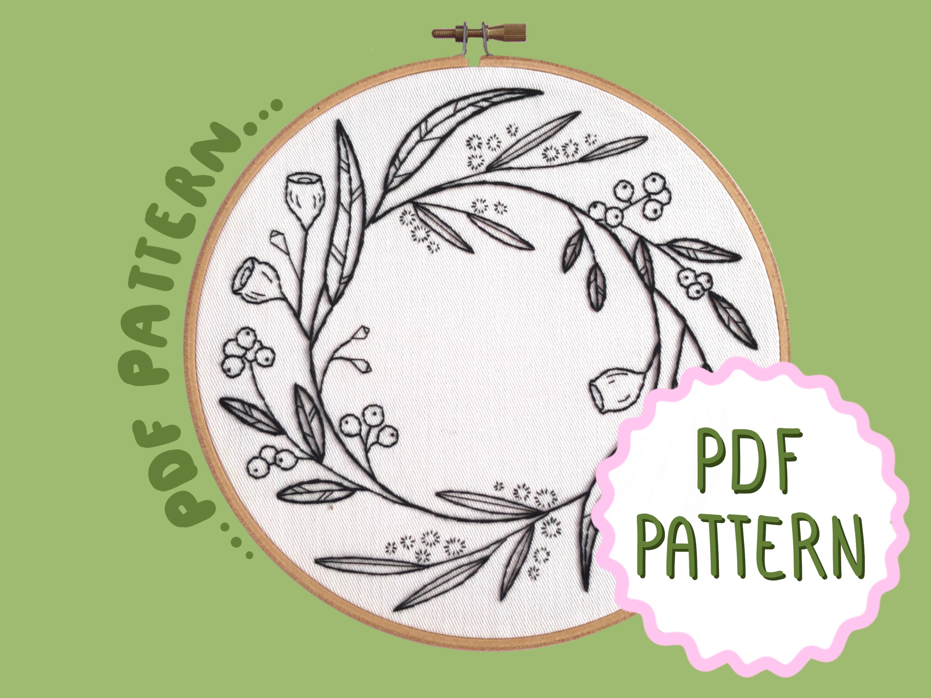 Monochrome Australian Natives Wreath PDF Embroidery Pattern by Lily ...