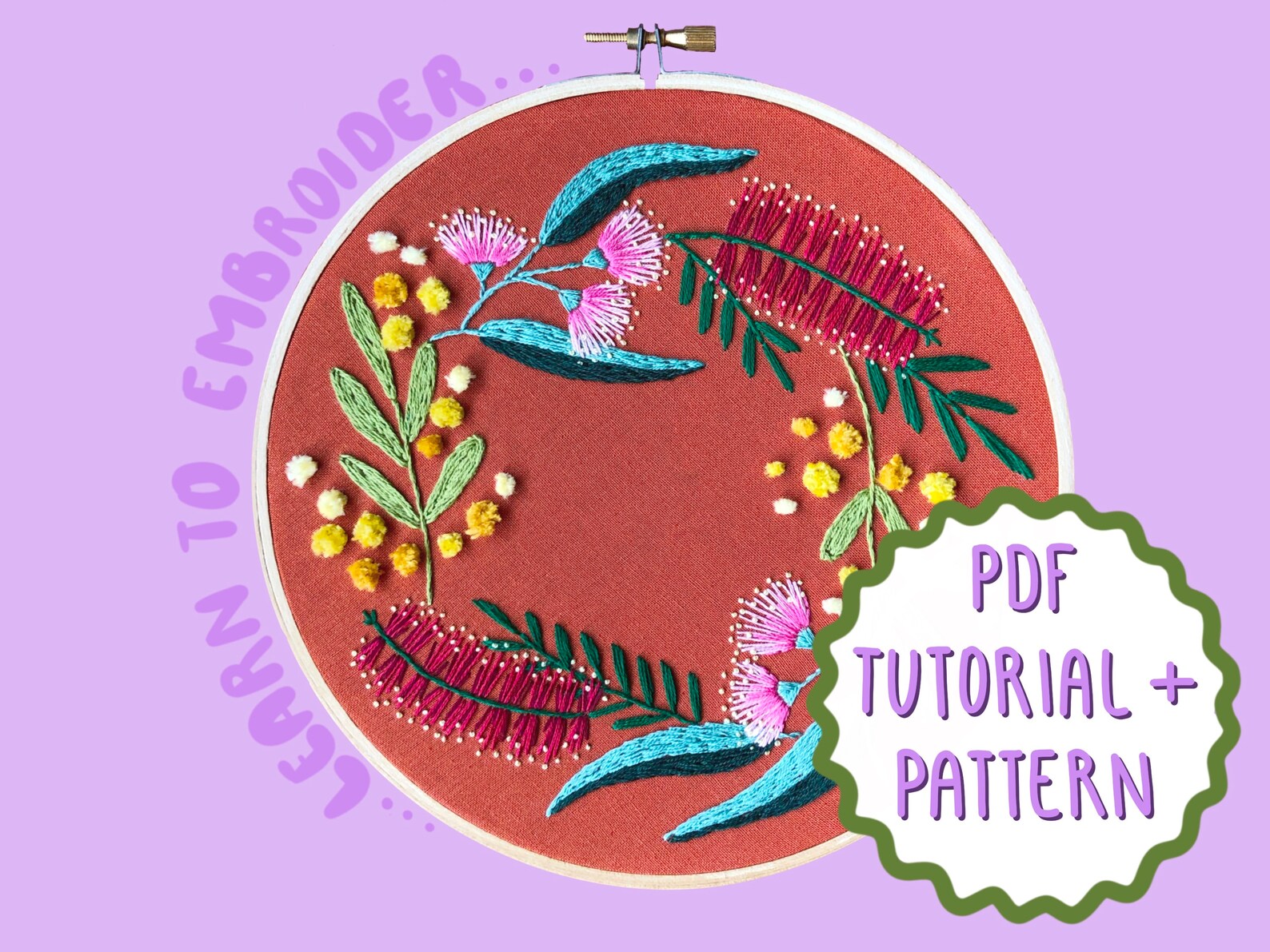 Fuzzy Wattle Wreath Embroidery Tutorial + Pattern by Lily Adelaide ...