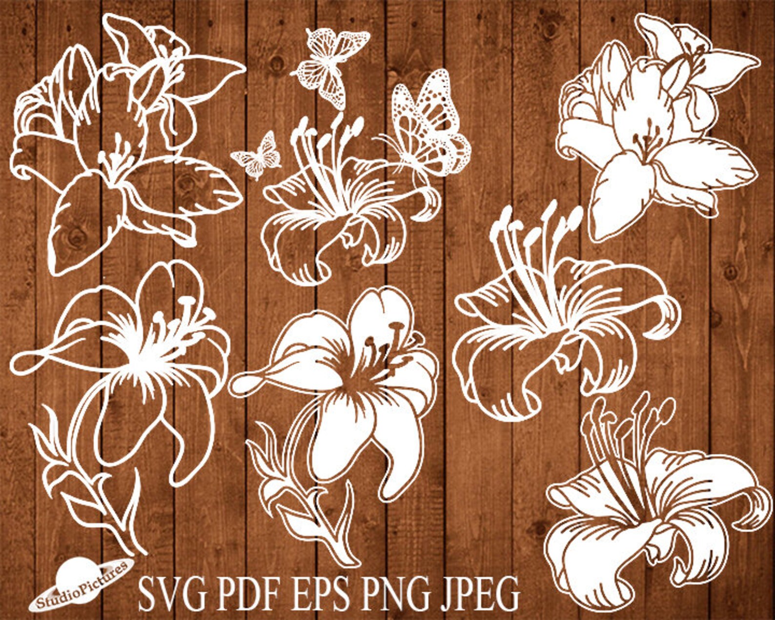 Lilies set svg lily svg lily clipart lily cut file lily | Etsy
