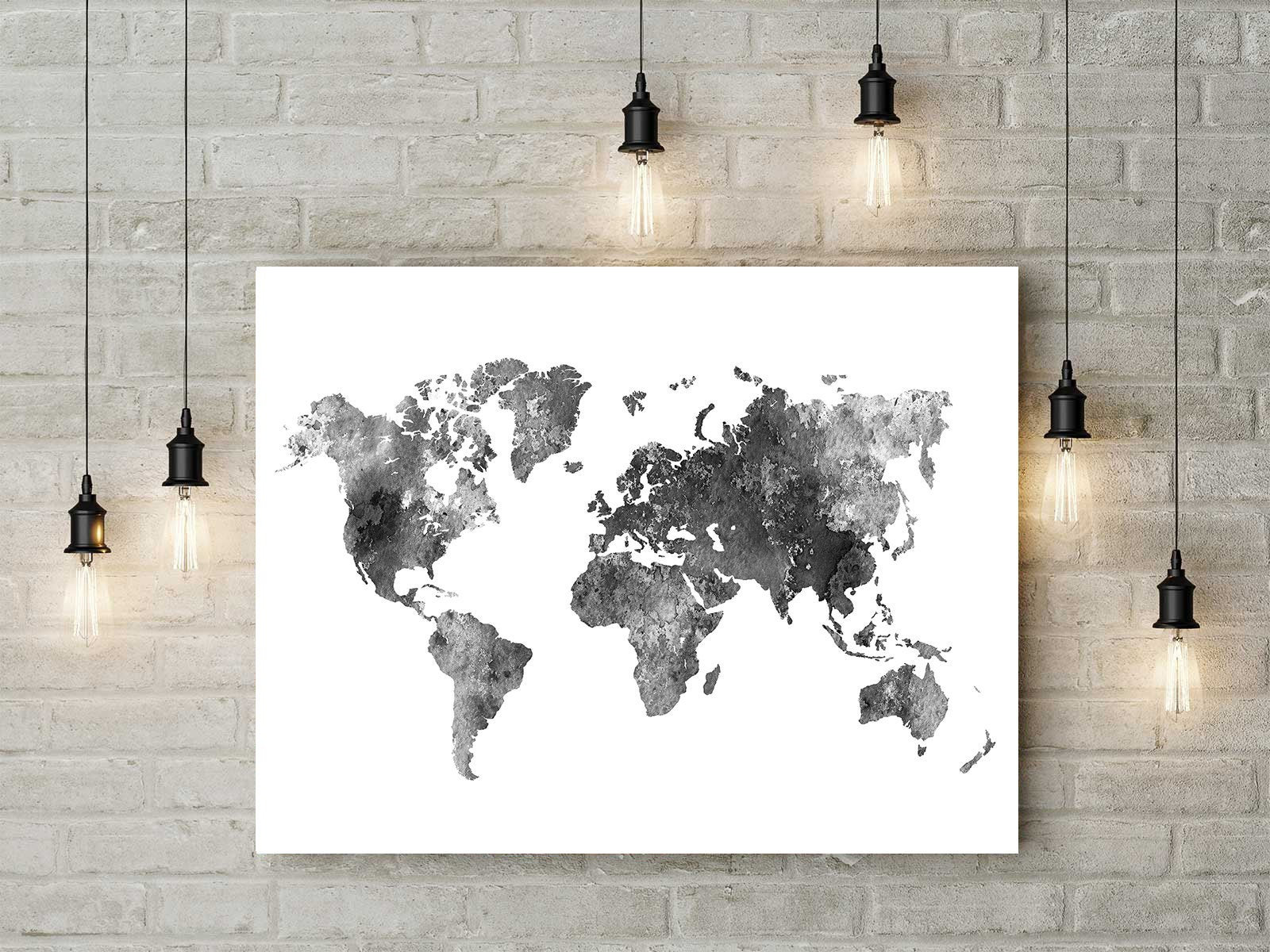 World Map Printable Black and White Watercolor World Map | Etsy
