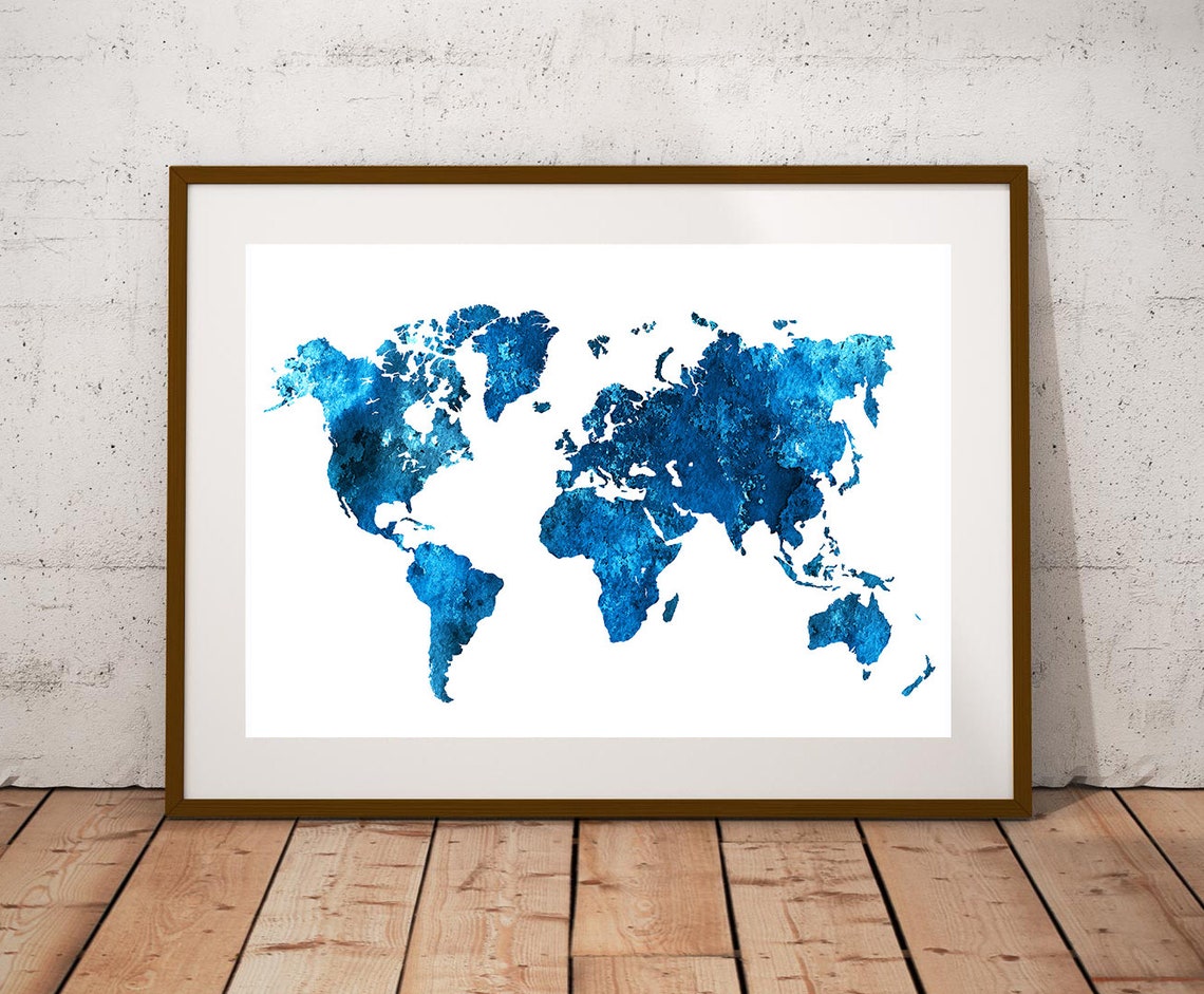 Navy Blue World Map Printable Navy Blue Watercolor World Map - Etsy Canada