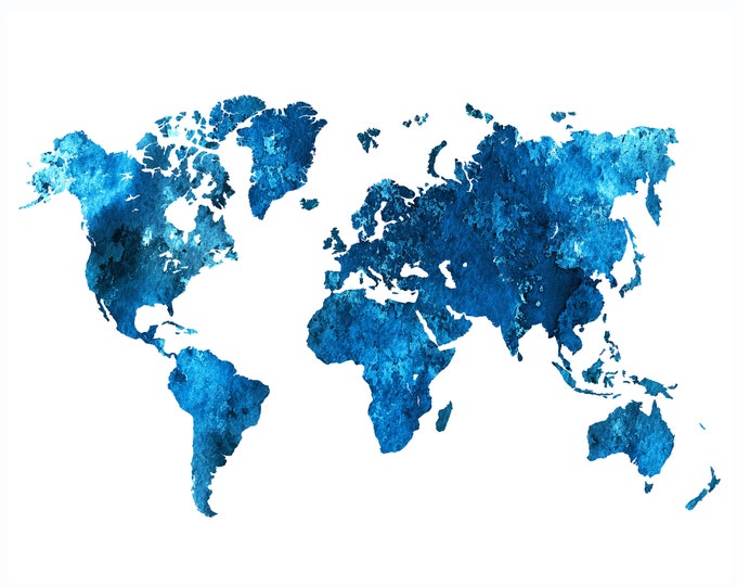 Blue World Map Printable, Indigo Map Print, Navy Map Poster, Abstract ...