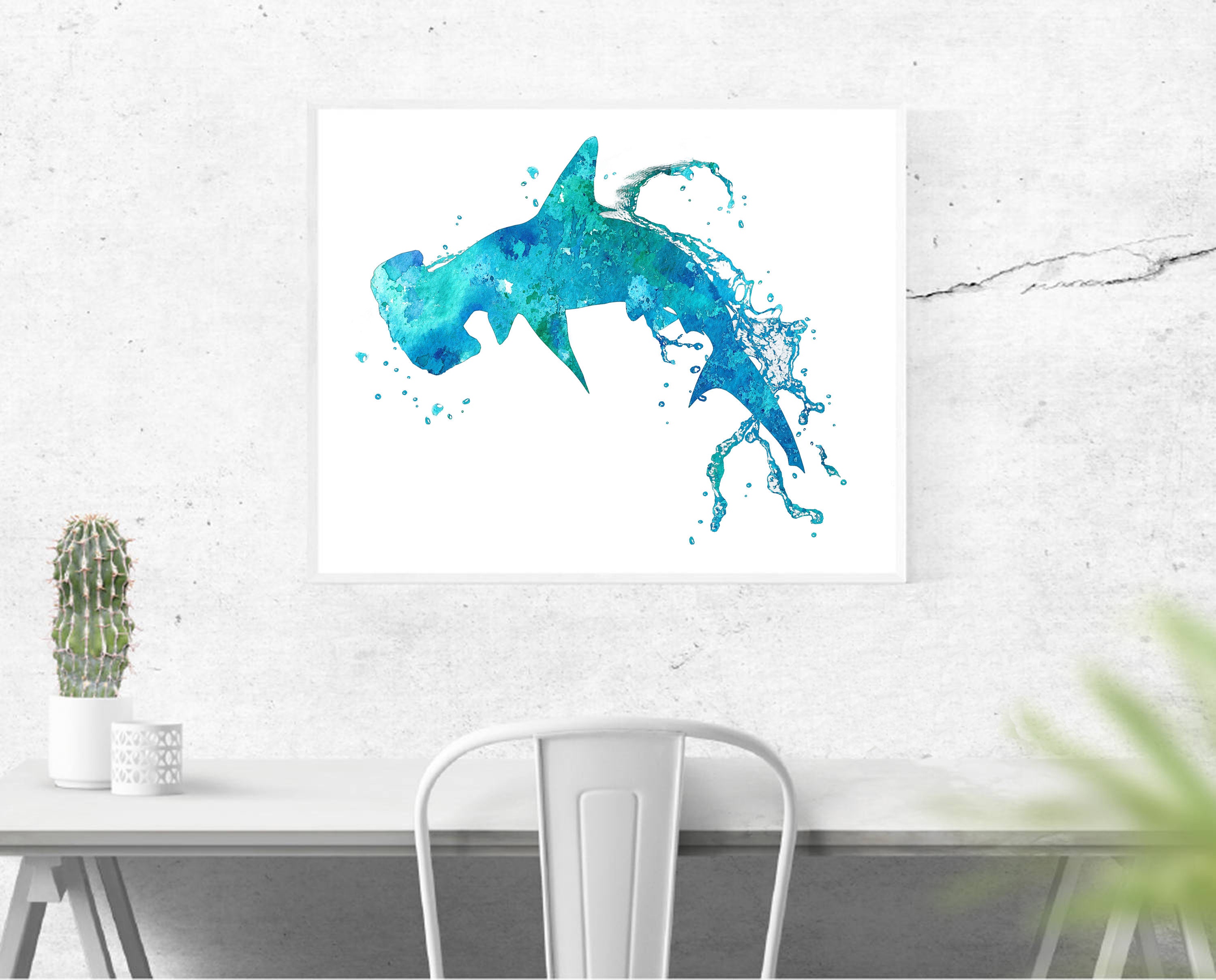 Watercolor Hammer Shark Print Nautical Decor Ocean Print - Etsy