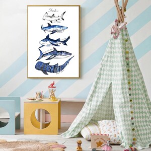 Watercolor Sharks Printable Art Sharks Print Nautical Decor Ocean Print ...