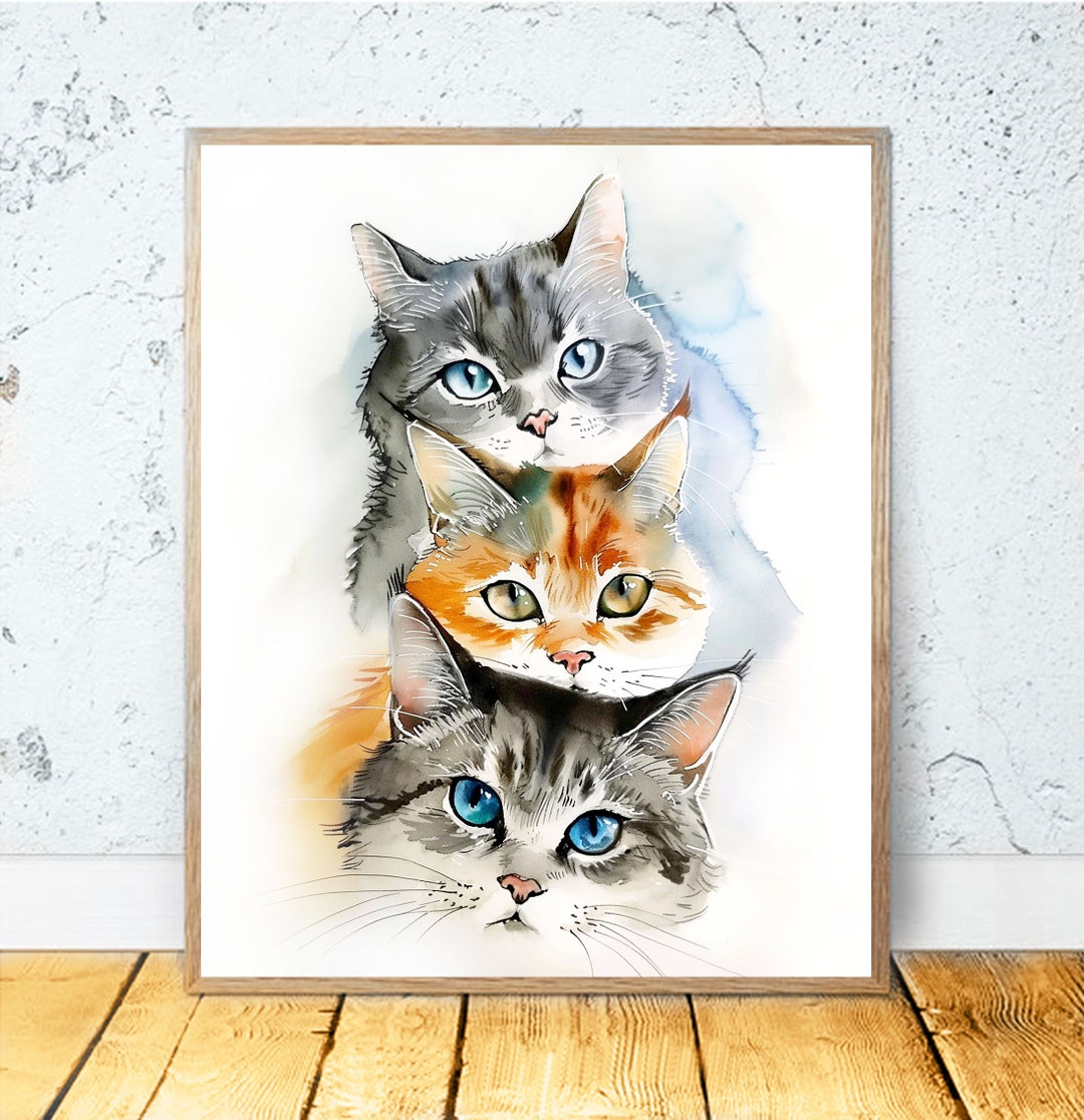 Three Cats Watercolor PRINTABLE ART Cat Print Cat Poster Cat Art Cat ...