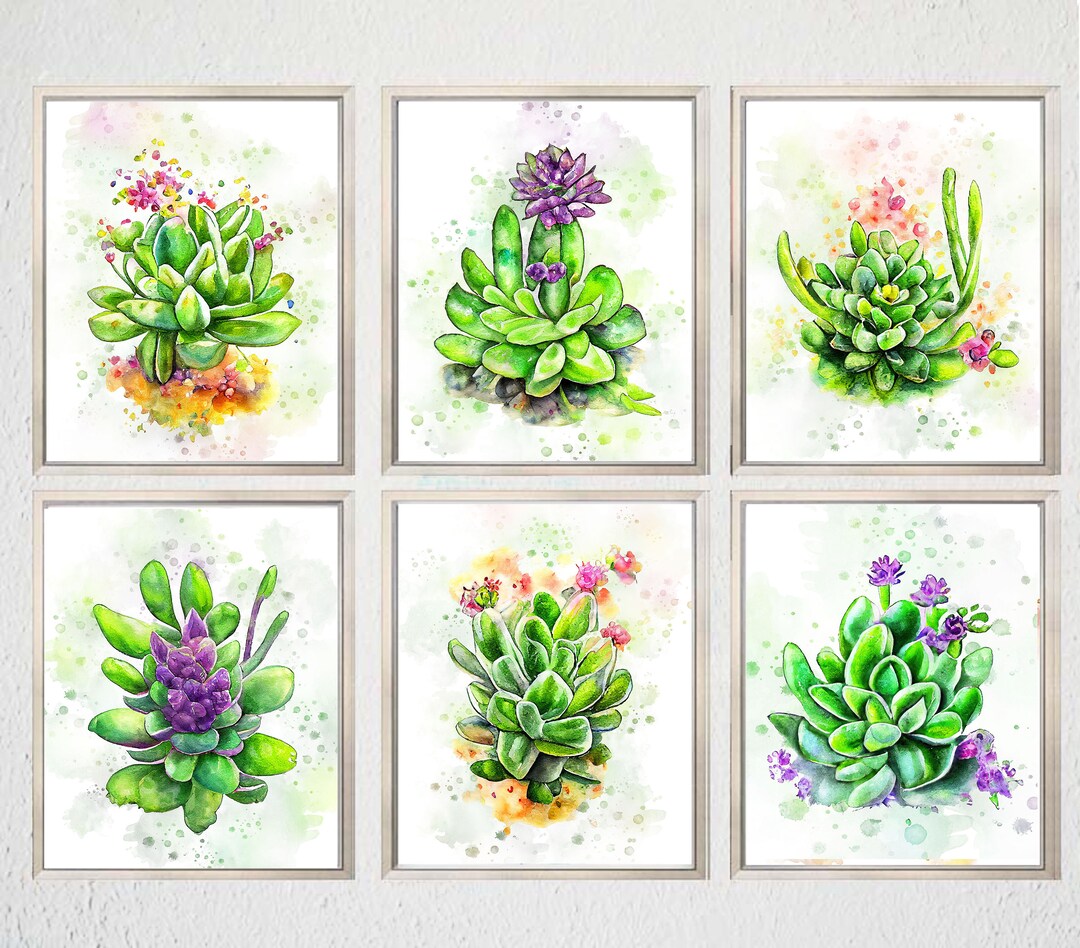 Set of 6 Watercolor Succulents PRINTABLE ART Succulent Print Succulent ...