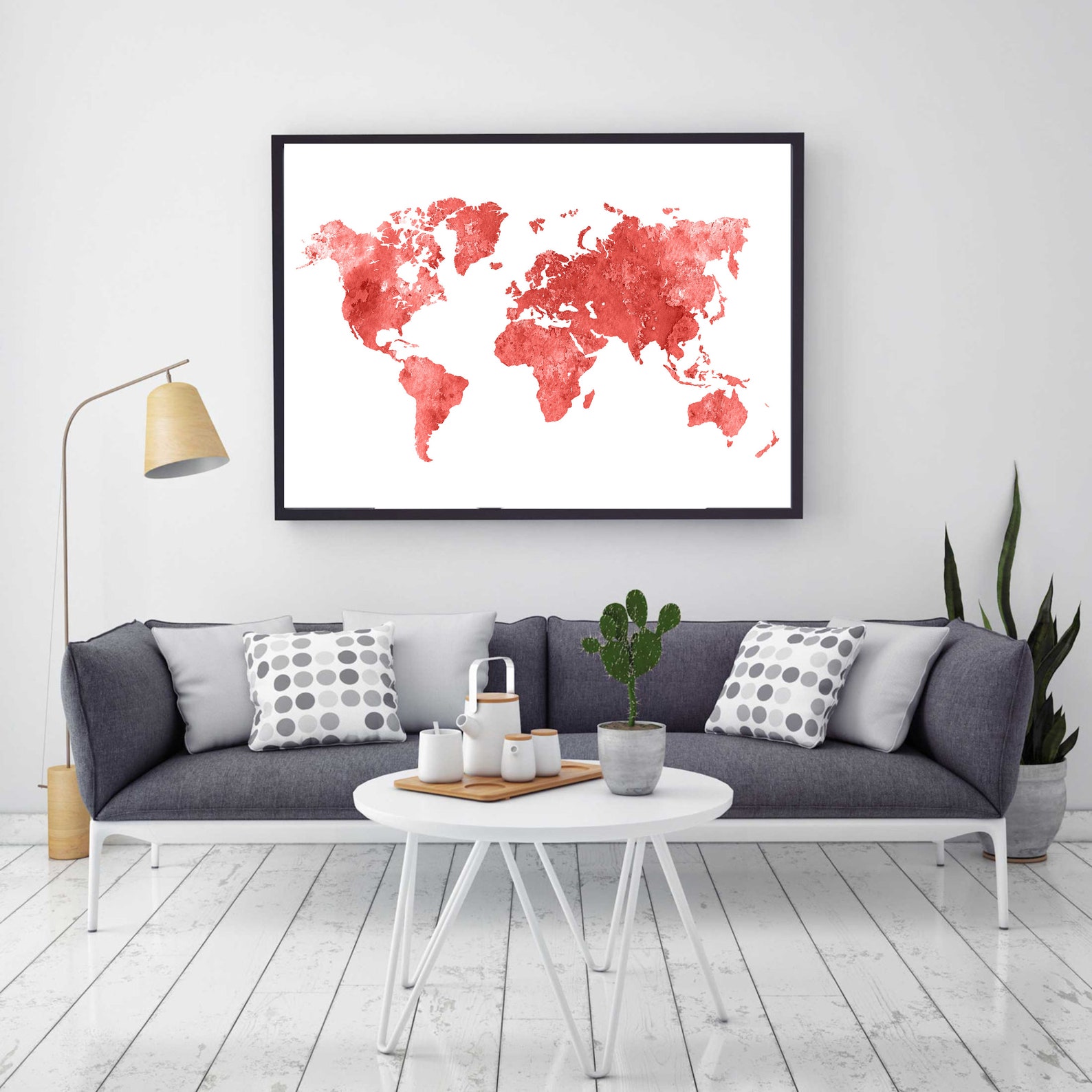 World Map Printable Watercolor Coral World Map Wall Art - Etsy