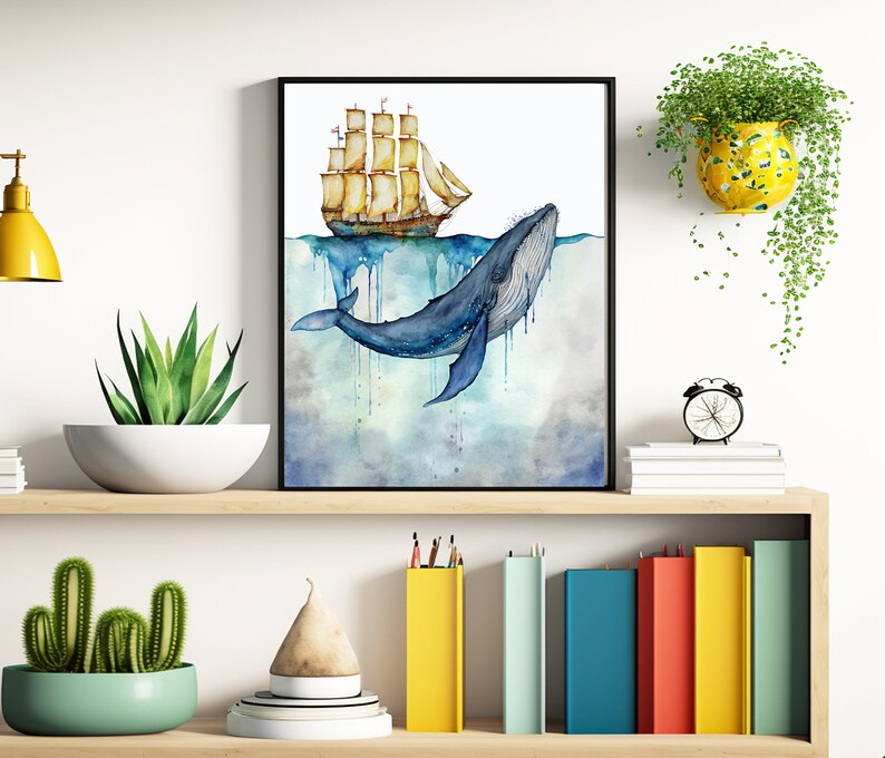 Watercolor Whale and Ship Painting Watercolor PRINTABLE ART - Etsy