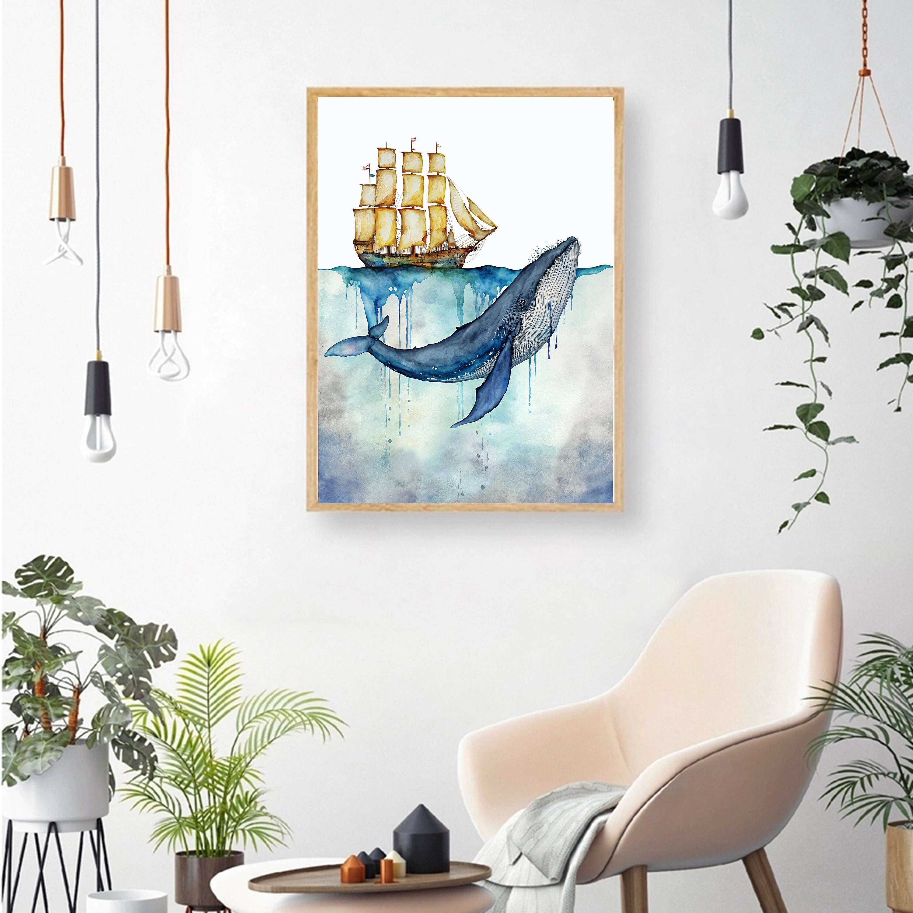 Watercolor Whale and Ship Painting Watercolor PRINTABLE ART - Etsy