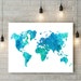 World Map Printable, Watercolor Blue World Map Wall Art, Blue World Map ...