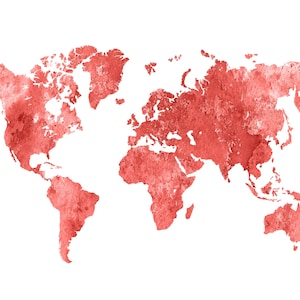 World Map Printable, Watercolor Coral World Map Wall Art, Coral World ...