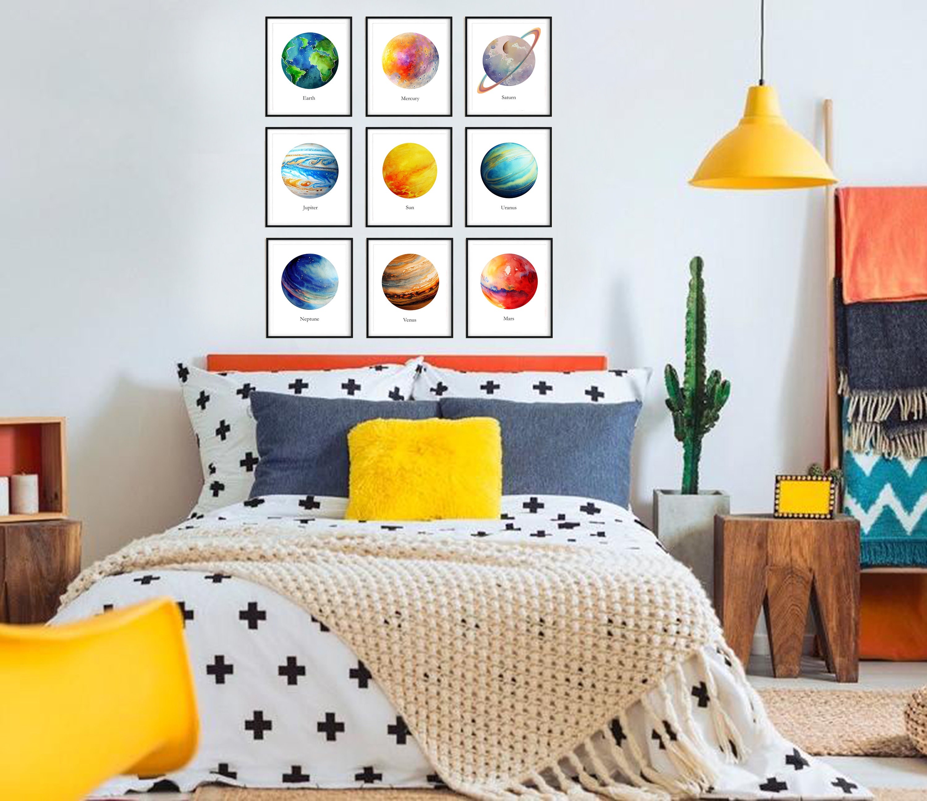 Set of 9 Watercolor Planets, Solar System PRINTABLE ART Poster Print ...