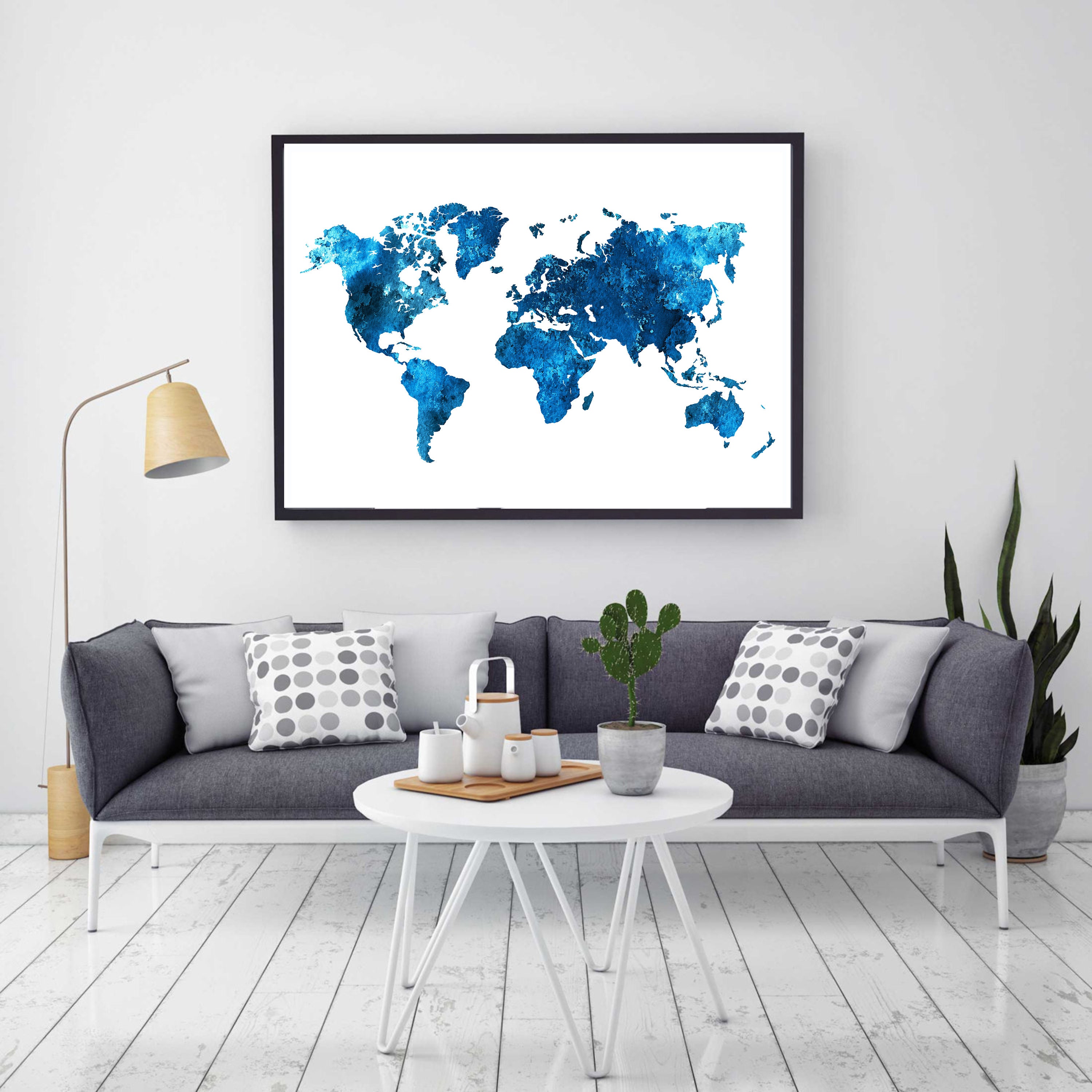 Navy Blue World Map Printable Navy Blue Watercolor World Map | Etsy