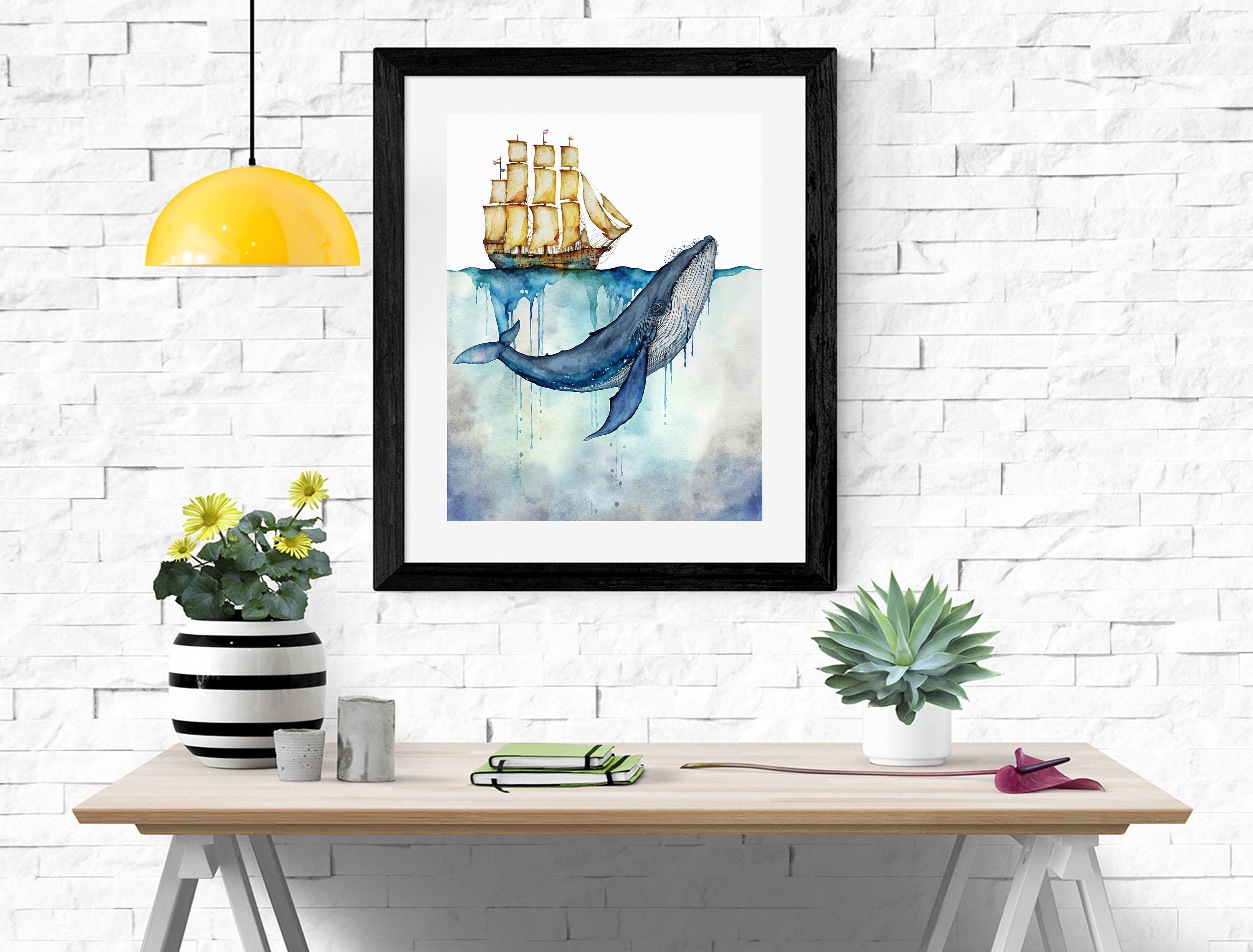 Watercolor Whale and Ship Painting Watercolor PRINTABLE ART - Etsy