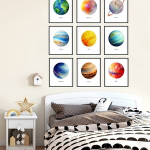 Set of 9 Watercolor Planets, Solar System PRINTABLE ART Poster Print ...