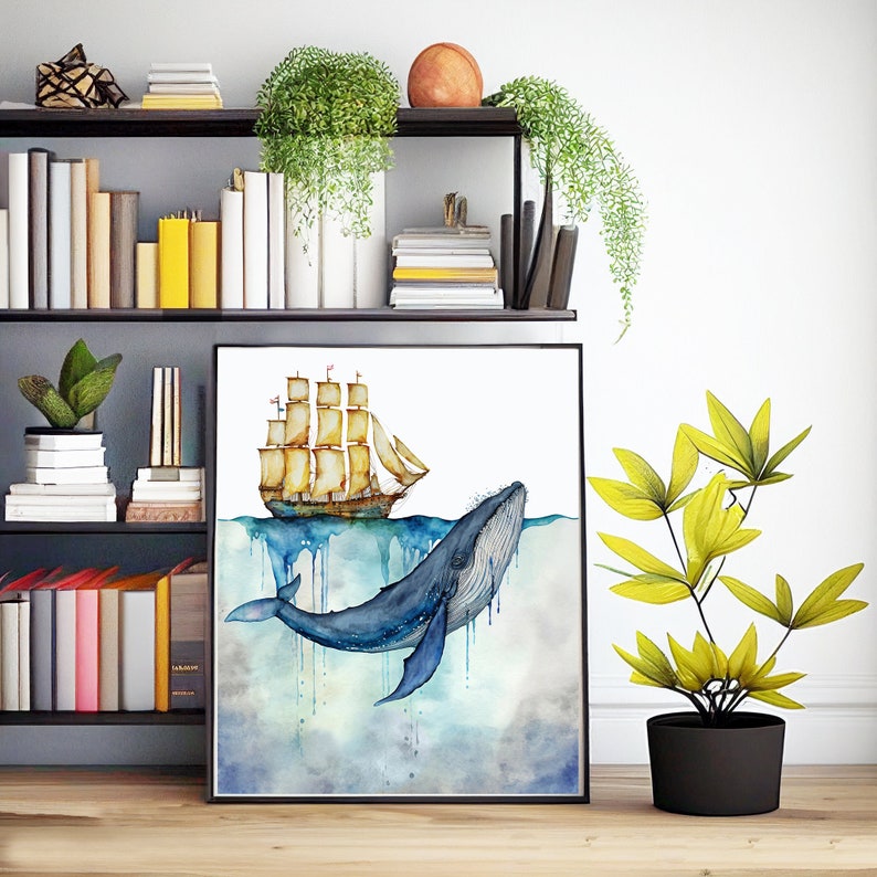 Watercolor Whale and Ship Painting Watercolor PRINTABLE ART - Etsy