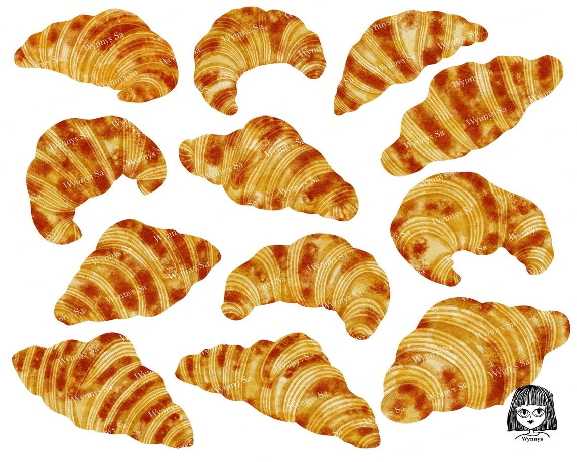 Croissant Watercolor Hand Drawn Croissant Croissant Clip Art Croissant ...