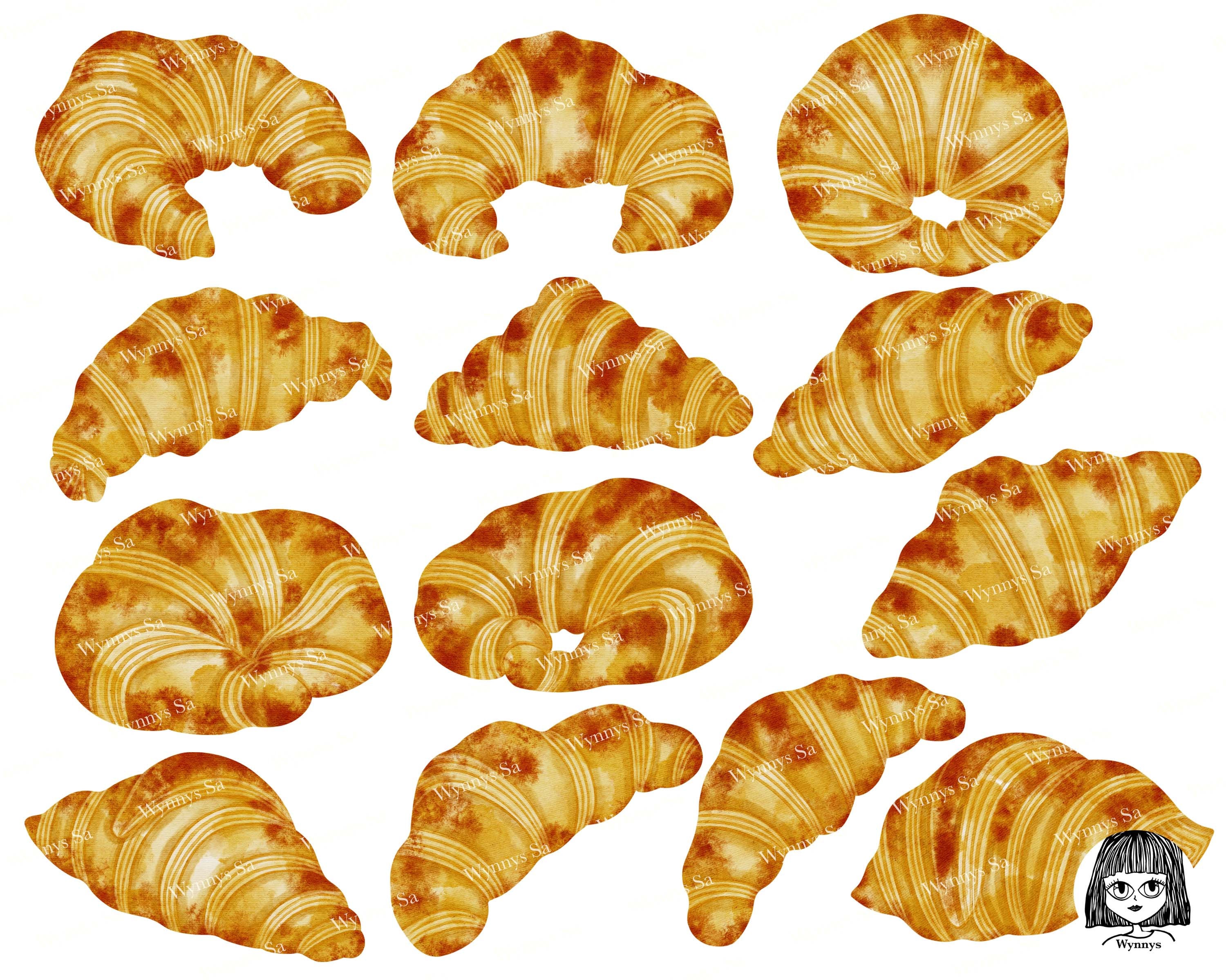 Croissant Watercolor | Hand Drawn Croissant | Croissant Clip Art ...
