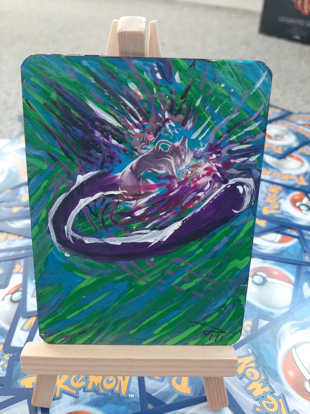 Full Art Mewtwo Pokèmon Top Loader Unique 1/1 Hand Painted Art Acrylic ...