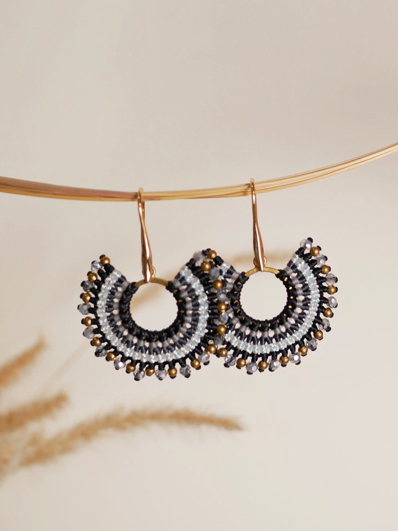 Bohemian Circle Colorful Micro Macrame Earrings, Hippie Boho Beads Brass Dangle Earrings, Unique ...