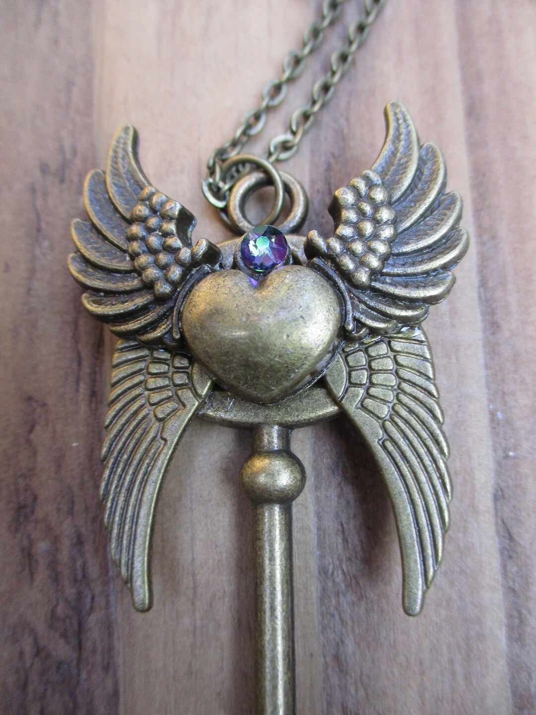 Skeleton Key Necklace / Wings of Love Necklace / Steampunk Jewellery ...