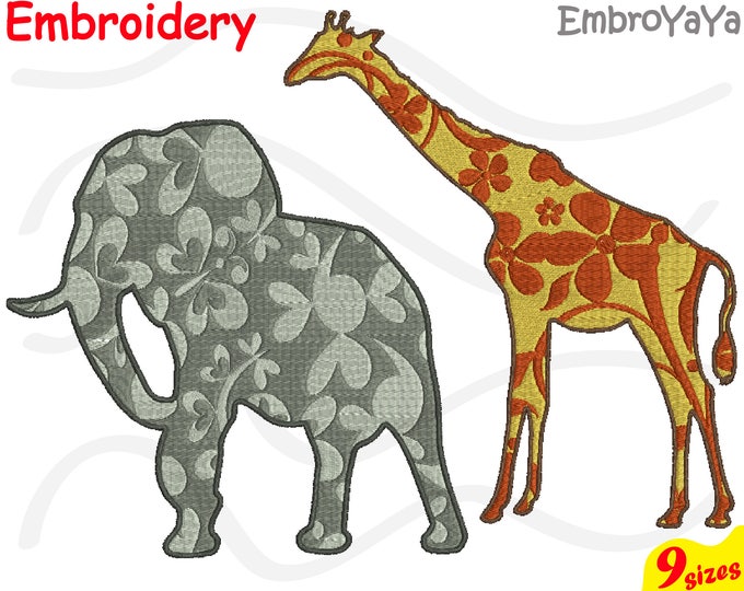 Elephant Giraffe Safari Designs for Embroidery Machine Instant Download ...