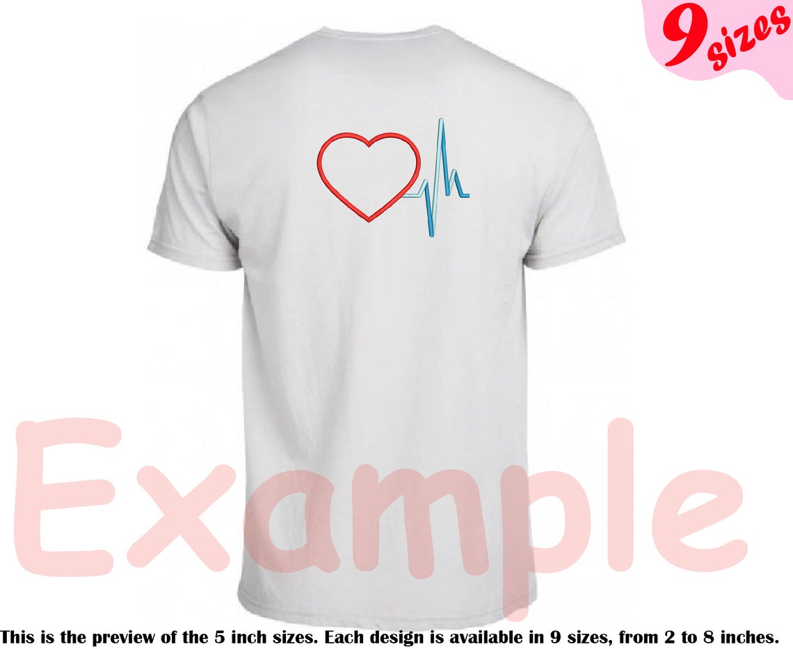 Heart Pulse Line Embroidery Design Machine Instant Download - Etsy