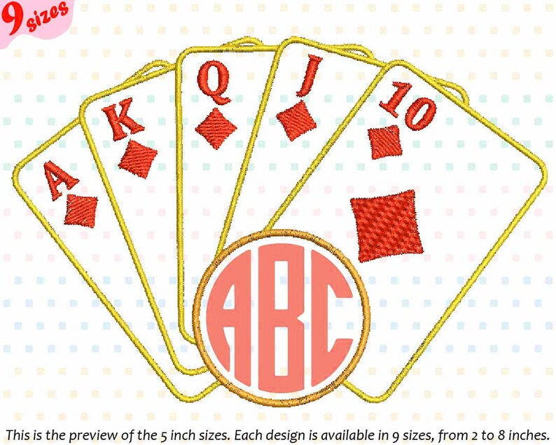 Poker Royal Flush Circle Designs for Embroidery Machine - Etsy