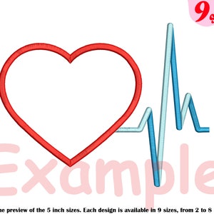 Heart Pulse Line Embroidery Design Machine Instant Download Commercial ...
