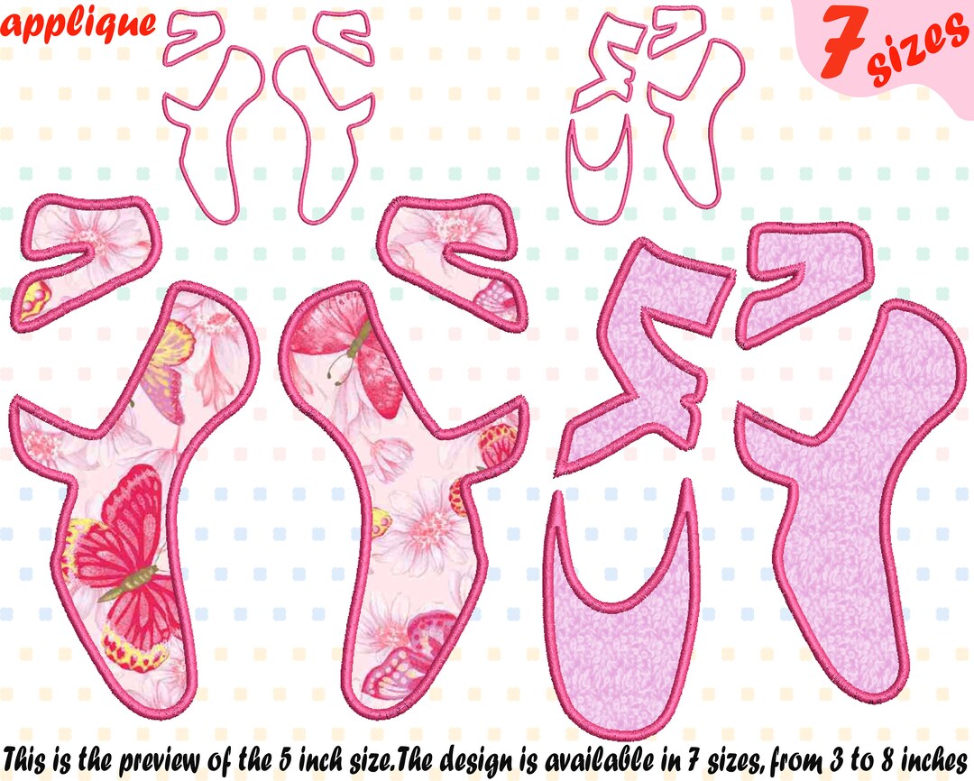 Ballet Shoes Applique Designs for Embroidery Machine Instant Download ...