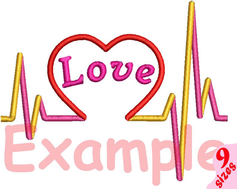 Heart Pulse Line Embroidery Design Machine Instant Download - Etsy
