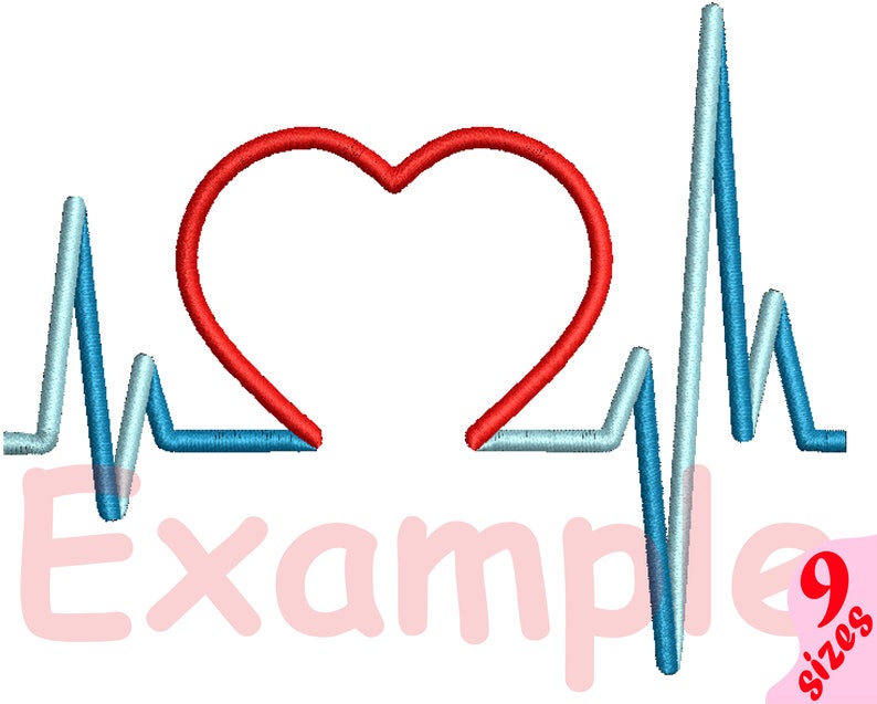 Heart Pulse Line Embroidery Design Machine Instant Download - Etsy