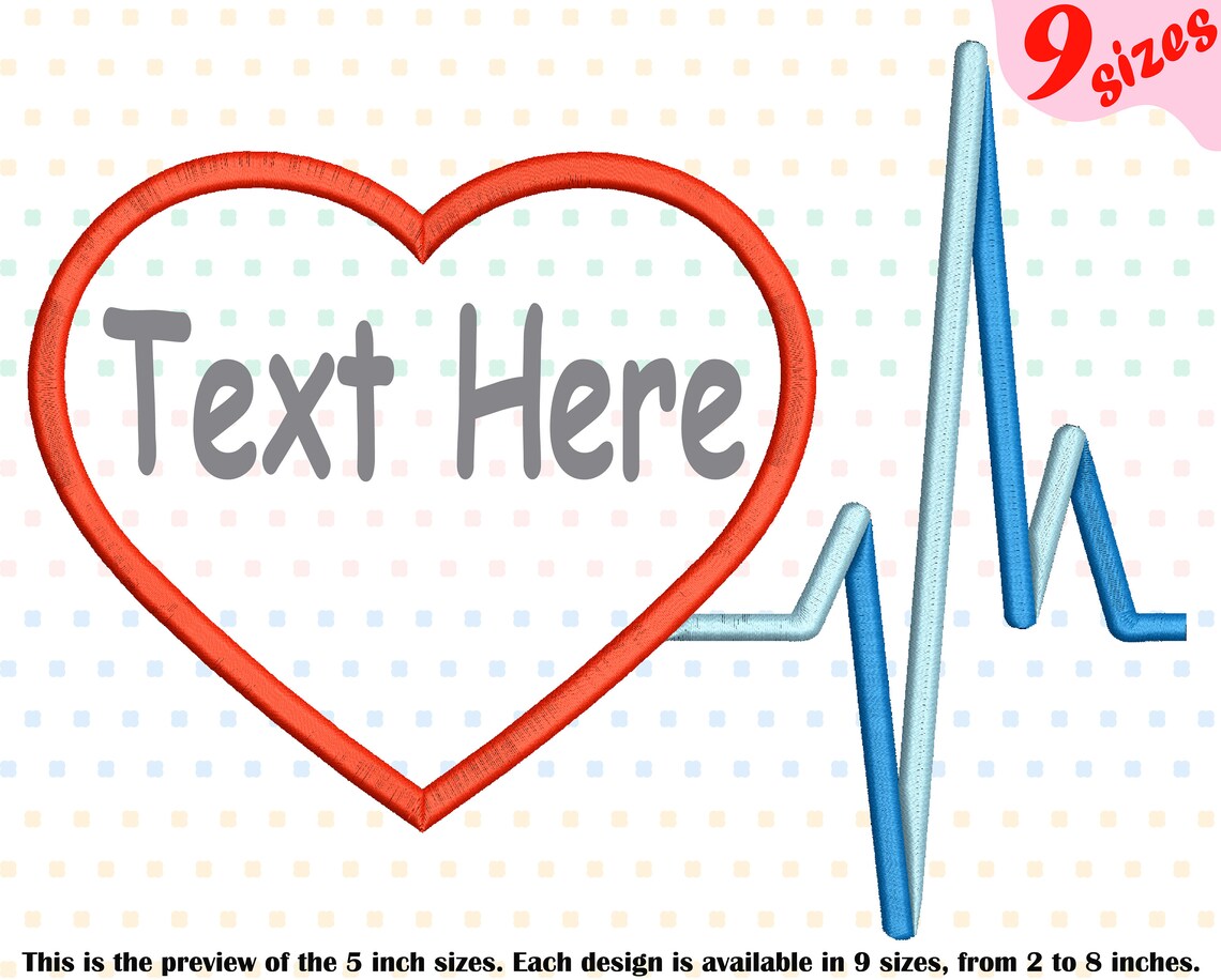 Heart Pulse Line Embroidery Design Machine Instant Download | Etsy