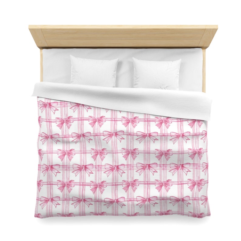 Pink Coquette Bows Duvet Cover Pink White Plaid Petro Pink Duvet Cover ...