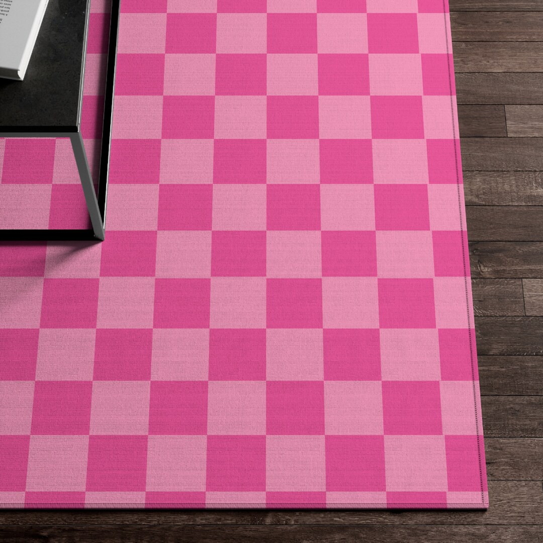 Checkered Pink Rug Pink Checkered Accent Rug, Pink Area Rug, Hot Pink ...