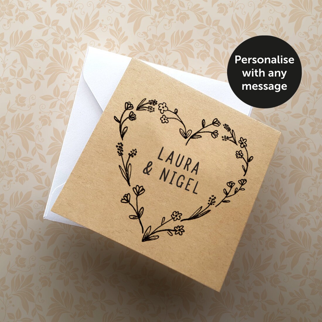 Personalised Floral Heart Card Wedding Engagement Anniversary Birthday ...